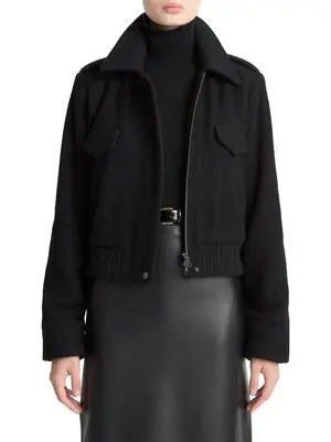 Vince Wool-blend Cropped Jacket - Black