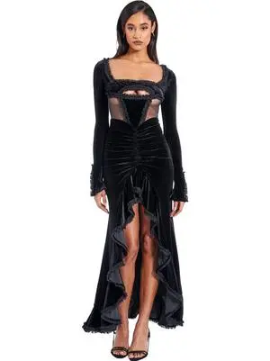 MISS CIRCLE Velvet And Mesh Maxi Gown - Black