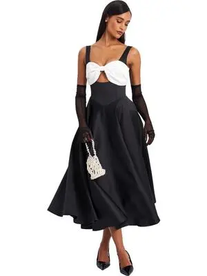 MISS CIRCLE Edda Maxi Gown With Bow - Black With White Bow