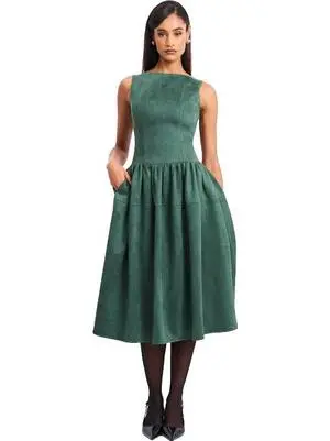 MISS CIRCLE Laila Suede Backless Midi Dress - Green