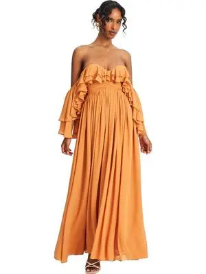 MISS CIRCLE Kaela Off-shoulder Chiffon Maxi Dress - Brickwork