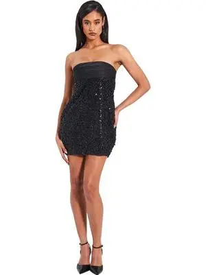 MISS CIRCLE Strapless Mini Dress With Pearls - Black