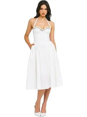 MISS CIRCLE Gianna Embroidered Halter Maxi Dress - White