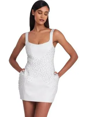 MISS CIRCLE Tais Pearl Beaded Cocoon Mini Dress - White