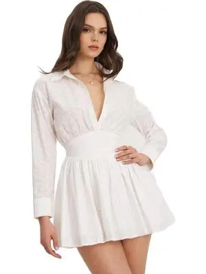 MISS CIRCLE Gabriella Cotton Eyelet Shirt Dress - White