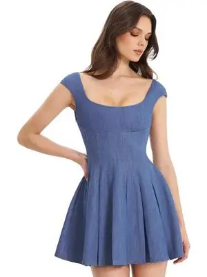 MISS CIRCLE Sada Pleated Denim Mini Dress
