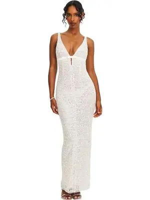 MISS CIRCLE Beaded Sequin Net Bodycon Gown