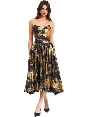 MISS CIRCLE Strapless Drop Waist Midi Dress - Gold Bronzing Tie-dye