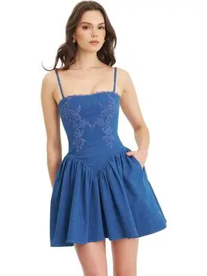 MISS CIRCLE Zafira Cotton Denim Corset Mini Dress - Blue