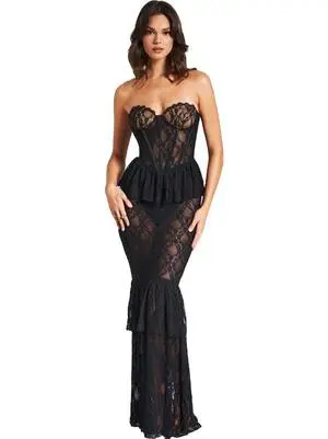 MISS CIRCLE Quennell Lace Corset Maxi Dress - Black