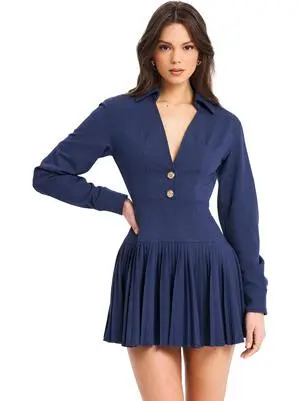 MISS CIRCLE Valarie Pleated Mini Dress - Navy Blue