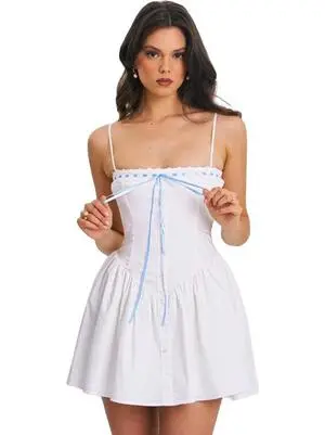 MISS CIRCLE Malia Drop Waist Mini Dress With Corset And Lace-up Back - White