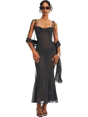 MISS CIRCLE Yadira Polka Dot Chiffon Maxi Dress - Black Polka Dot