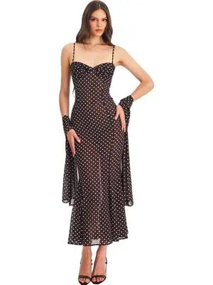 MISS CIRCLE Yadira Polka Dot Chiffon Maxi Dress - Brown Polka Dot