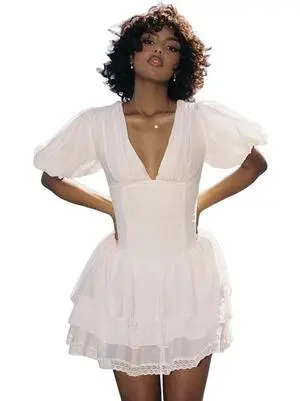 MISS CIRCLE NEW YORK Bubble Sleeve Layered Mini Corset Dress
