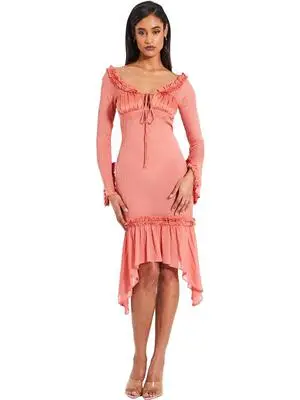 MISS CIRCLE Fiorella Rayon Midi Dress - Rosy Mauve