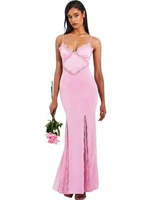MISS CIRCLE Lace Satin Mermaid Maxi Dress - Light Pink
