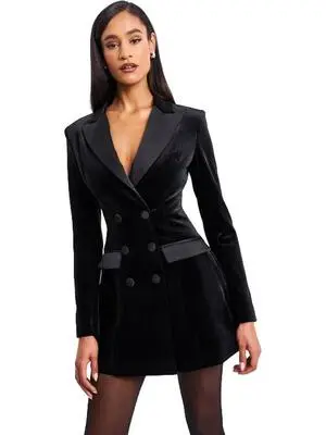 MISS CIRCLE Velvet Blazer Mini Dress - Black