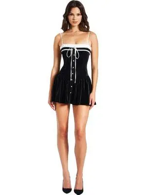 MISS CIRCLE Velvet A-line Corset Mini Dress - Black And White