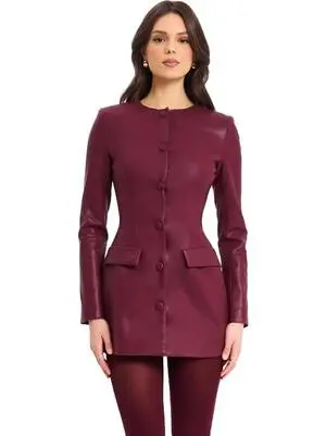 MISS CIRCLE Vegan Leather Blazer Mini Dress - Burgundy