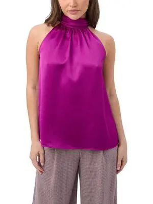 Trina Turk Zana Satin Halter Top - Geranium