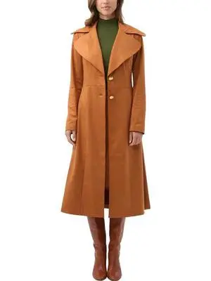 Trina Turk Faux Suede Midi Coat With Gold Button Details - Amber