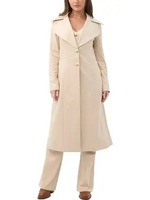 Trina Turk Faux Suede Midi Coat With Gold Button Details - Poplar