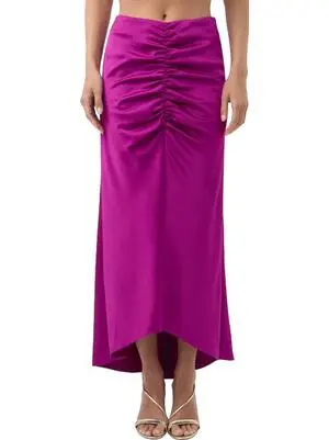 Trina Turk Aspen Satin Ruched Midi Skirt - Geranium