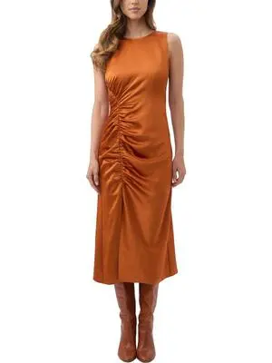 Trina Turk Ruched Satin Midi Dress - Amber