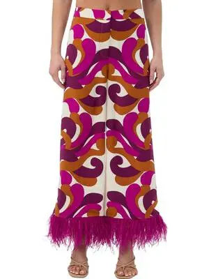Trina Turk Printed Cropped Feather Trim Pants - Multi