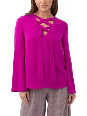 Trina Turk Picabella Lace-up Neck Top - Geranium