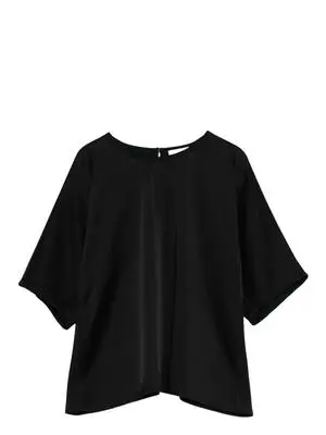FORTE_FORTE Half Sleeve Satin Top - Black