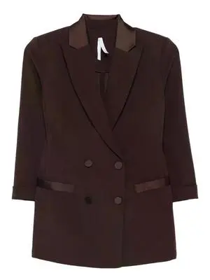 Imperial Satin-trimmed Double-breasted Blazer - Brown