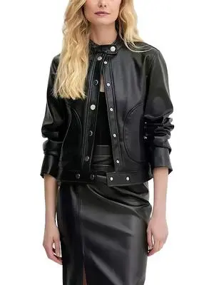 Sisley Button-fastening Leather Jacket - Black