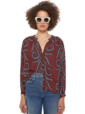 Natalie Martin Tolan Feather Print Silk Shirt - Blue