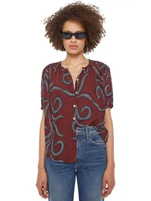 Natalie Martin Violet Feather Print Silk Top - Blue