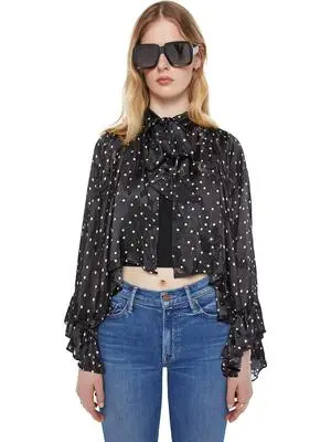 Natalie Martin Briana Polka Dot Silk Cape Top - White