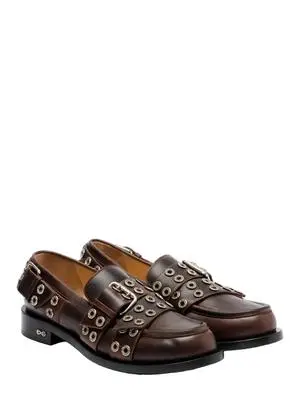 Mach & Mach Buckle Belt Leather Loafers - Brown