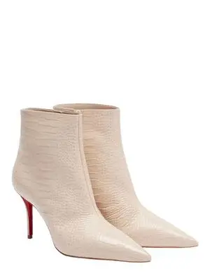 CHRISTIAN LOUBOUTIN Snake-effect Leather Ankle Boots - White