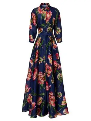 Carolina Herrera Floral Gazar Gown - Blue