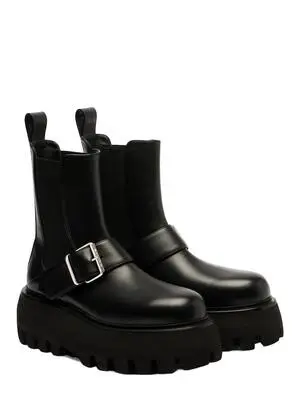 Alexander McQueen Sofa Buckle Leather Ankle Boots - Black