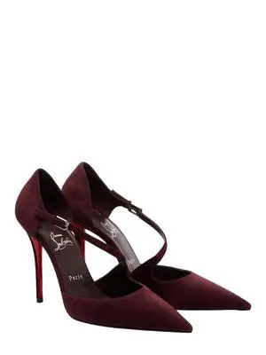 CHRISTIAN LOUBOUTIN Miss Ziggyta 100 Suede Pumps Burgundy