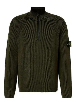 Stone Island Compass Wool And Cotton-Blend Sweater Green