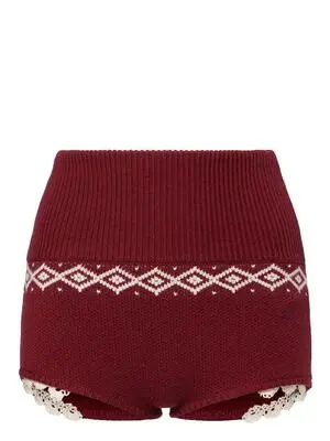 Magda Butrym Lace-trimmed Wool Jacquard Shorts - Burgundy