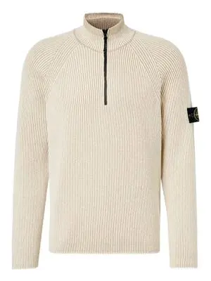Stone Island Compass Wool And Cotton-Blend Sweater Beige