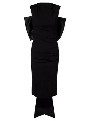 Dorothee Schumacher Bow-detail Ruched Satin-trimmed Midi Dress - Black