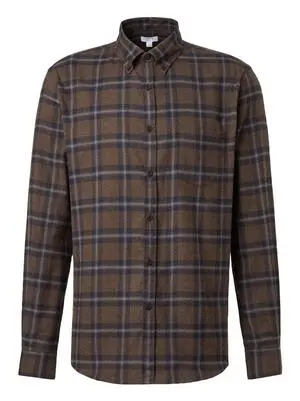 Sunspel Checked Cotton Flannel Shirt - Brown