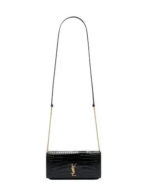 Saint Laurent Cassandre Mini Croc-effect Leather Phone Pouch - Black