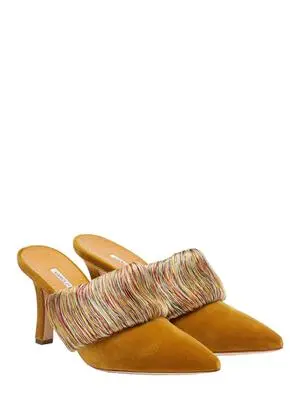 Manolo Blahnik Caldean 90 Velvet Mules - Beige