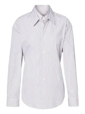 TOD'S Belted Striped Cotton Poplin Shirt - White
